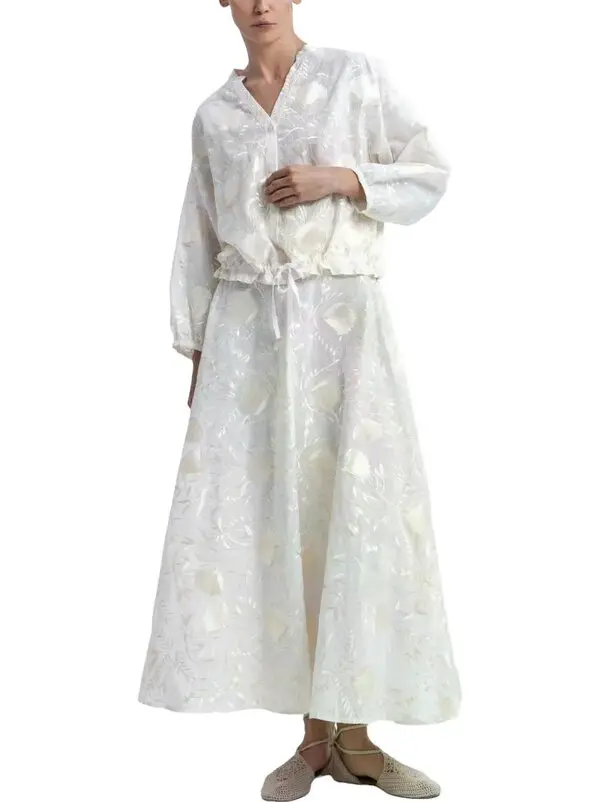 Greek Archaic Kori Embroidered Drawstring-hem Shirt - Neutrals