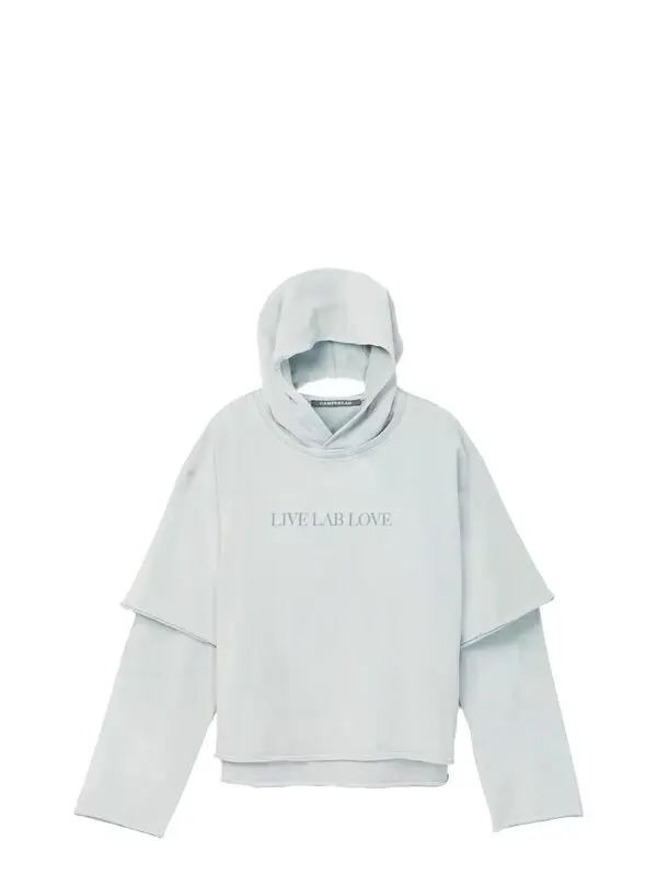 Camper Layered Cotton Hoodie With Raw-cut Hem - Grey