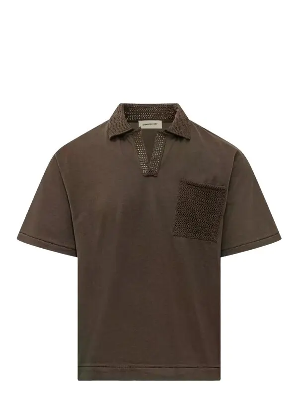 ATOMO FACTORY Crochet-trim Jersey Polo-collar T-shirt - Brown