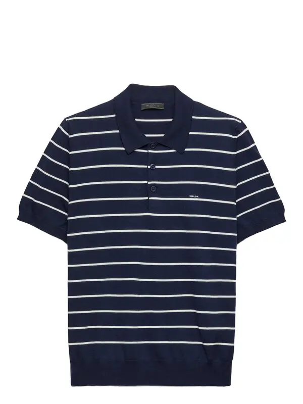 Prada Short-sleeved Striped Cotton Polo Shirt - Blue