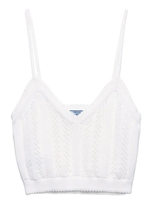Prada Openwork Cotton Crop Top - White