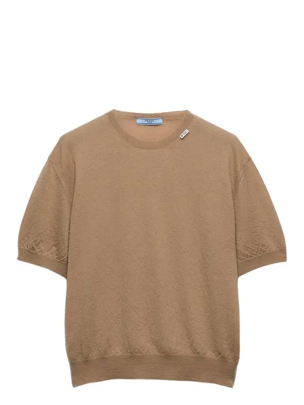 Prada Ribbed Cashmere Short-sleeve Sweater - Neutral