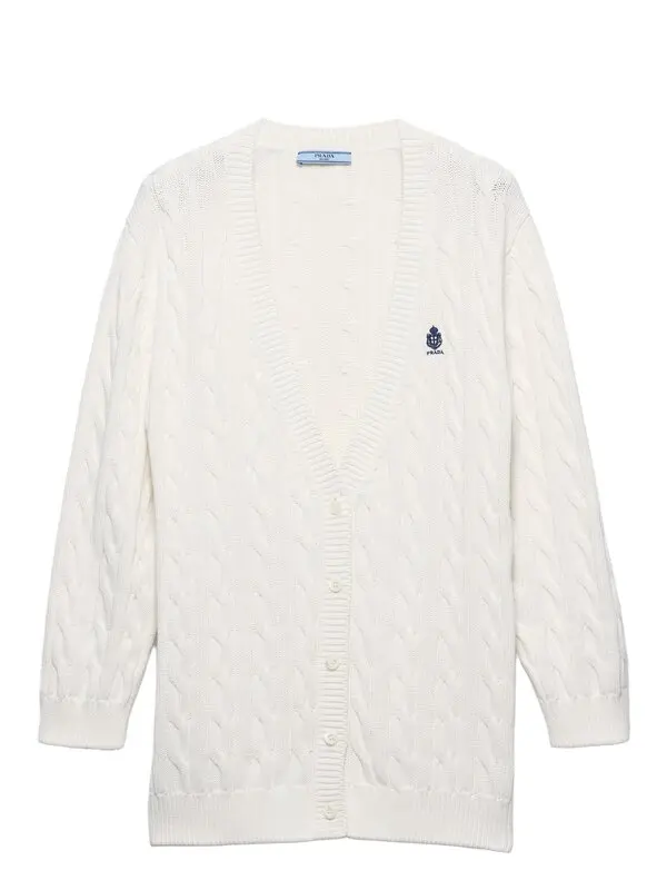Prada Cable-knit Cotton Cardigan - White