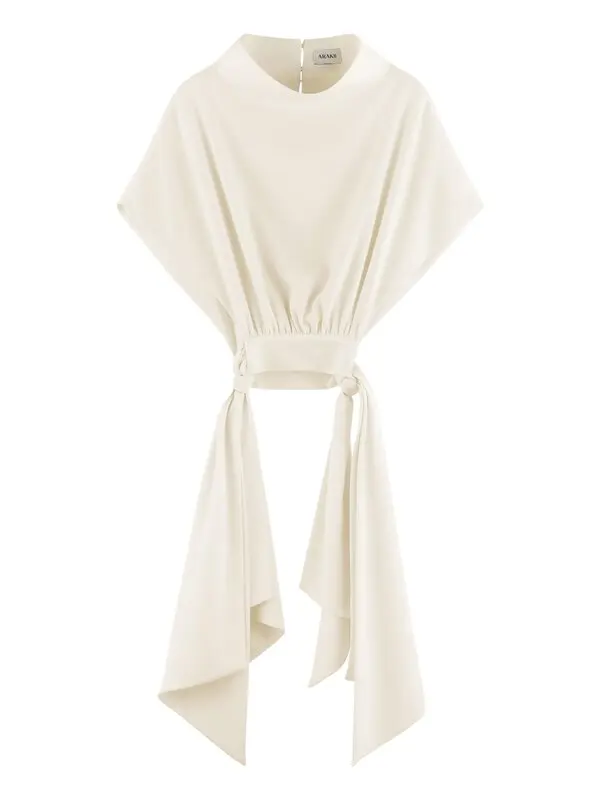Arakii Draped High Collar Top - Off-white