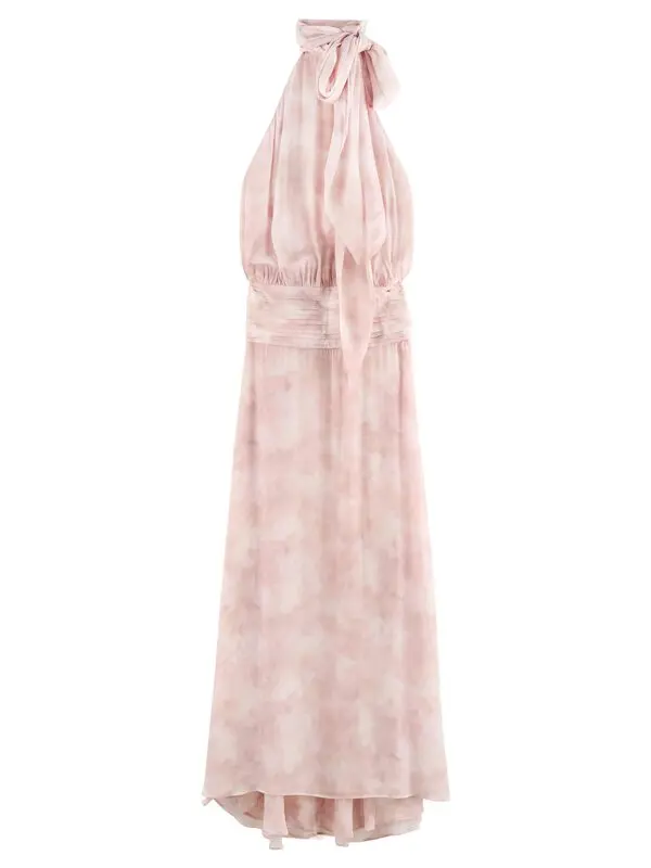 Arakii Halterneck Maxi Dress With Scarf Tie And Open Back - Light Pink