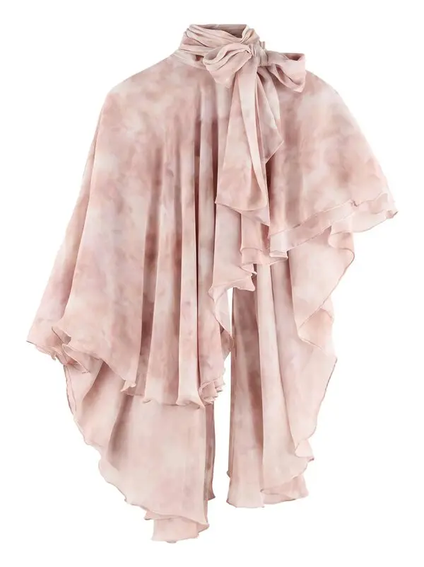 Arakii Flowy Ruffled Silk Cape - Multi