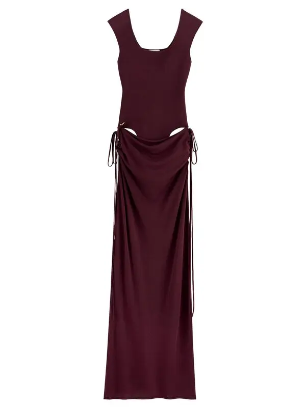 Arakii Draped Cut Out Maxi Dress - Burgundy