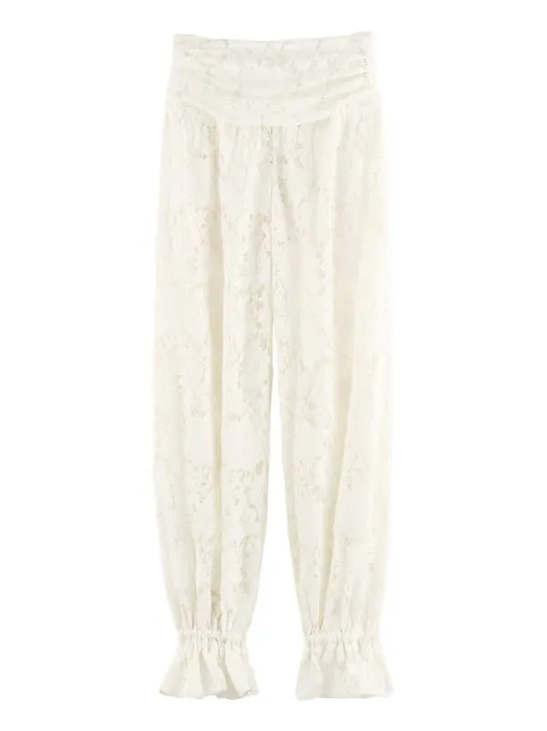 Arakii Velvet Lace Wide-leg Pants - Off-white