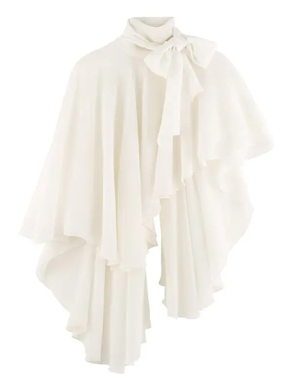 Arakii Flowy Ruffled Silk Cape Top - Off-white