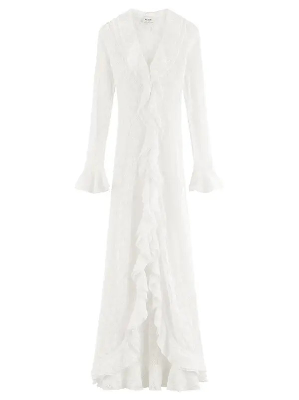 Arakii Lily Ruffled Lace Maxi Dress - White