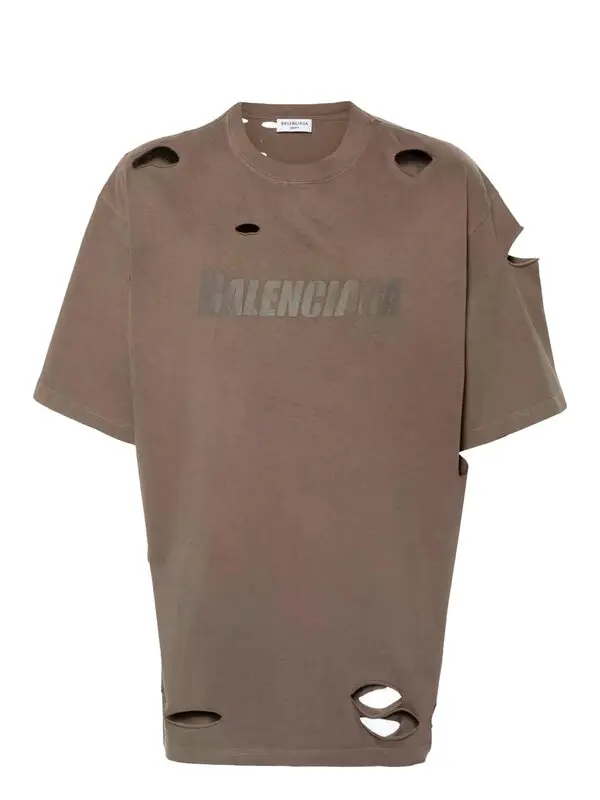 Balenciaga Distressed Logo T-shirt - Brown