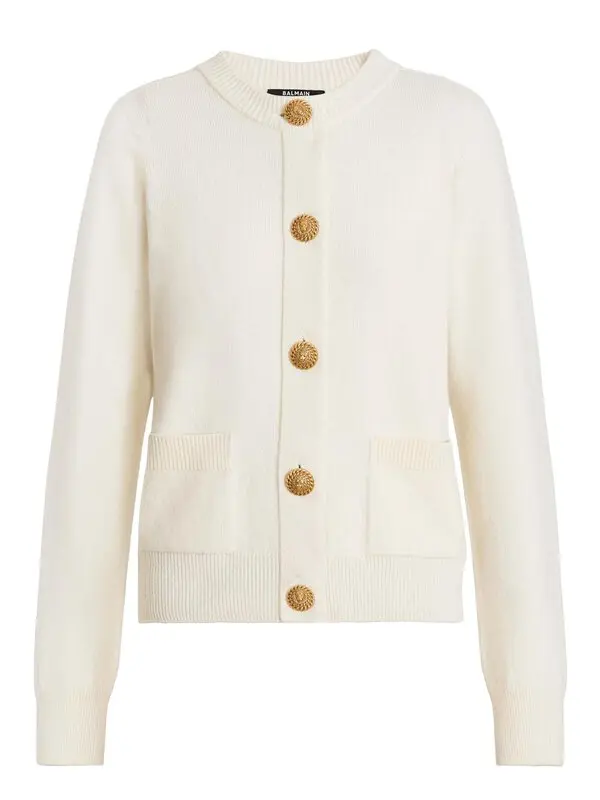 Balmain Eco-cashmere Cardigan With Lion Chain Buttons - White