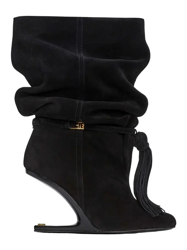 Balmain Suede Leather Ankle Boots With Tassel - Black