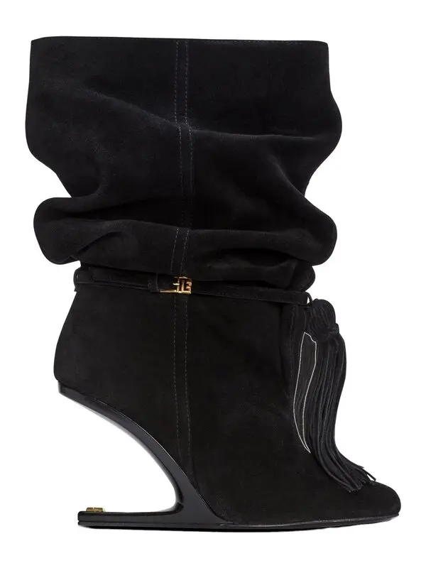 Balmain Suede Leather Ankle Boots With Tassel - Black
