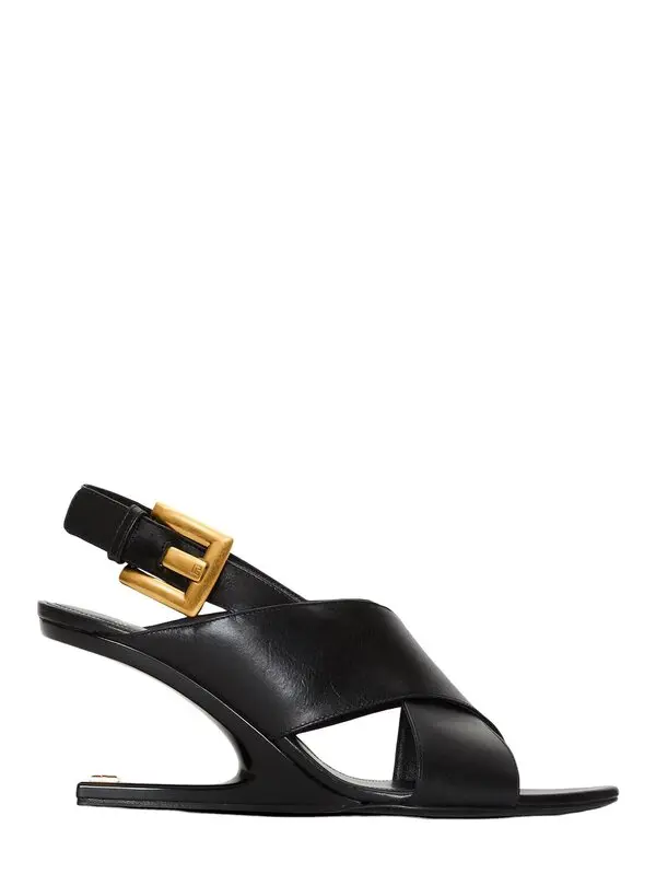 Balmain Calfskin Leather Anthem No Wedge Sandals - Black