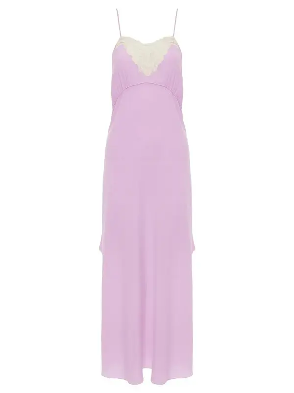 Chloé Thin-strap Midi Dress In Crêpe De Chine And Lace - Creamy Lilac