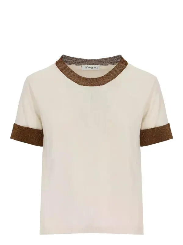 KANGRA Contrast-trim Short-sleeve Knit Sweater - Neutrals