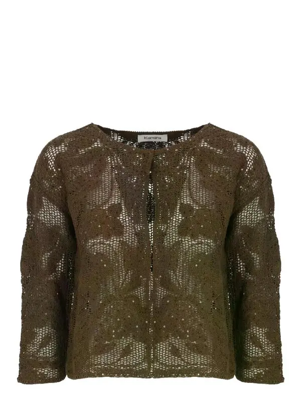 KANGRA Sequin-embellished Embroidered Cardigan - Brown