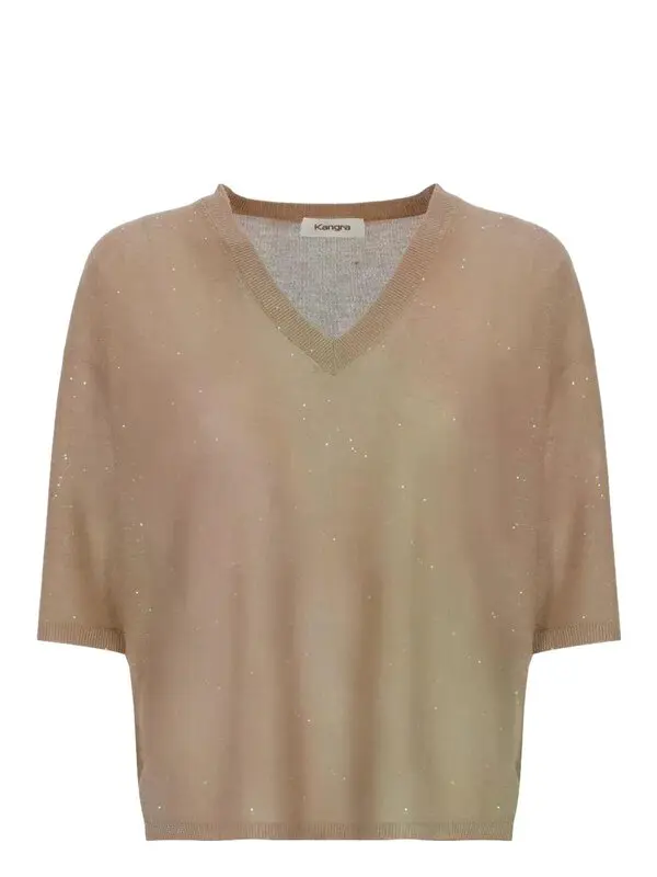KANGRA Sequin Embellished V-neck Sweater - Neutrals