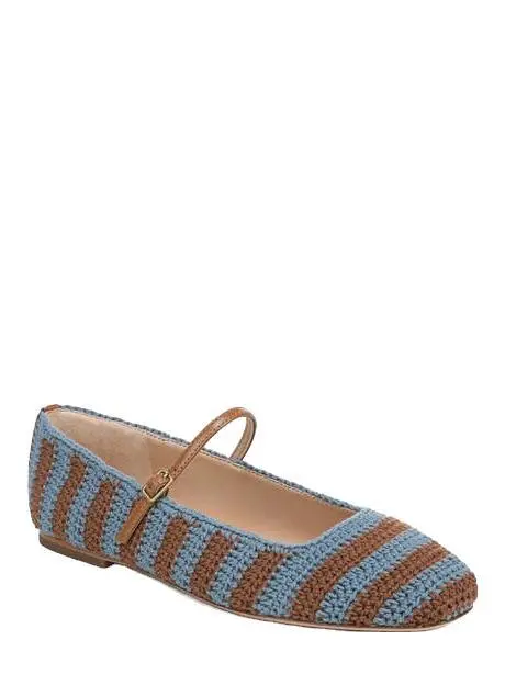 Veronica Beard Ellie Crochet Stripe Mary Jane Flat - Blue Steel/hazelwood