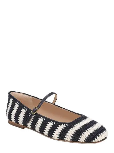 Veronica Beard Ellie Crochet Stripe Mary Jane Flat - Navy/ecru