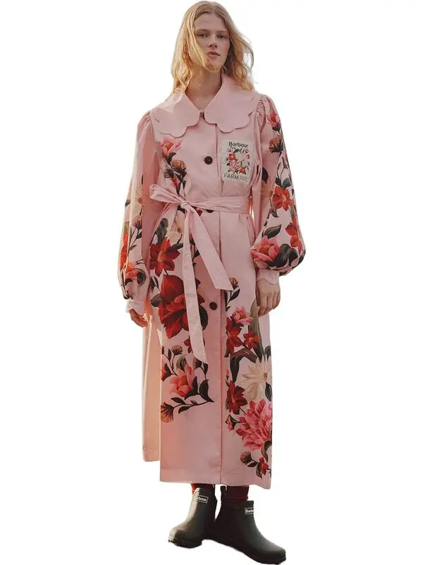 Farm Rio Bromelia Maxi Trench Coat - Edens Bloom Light Pink