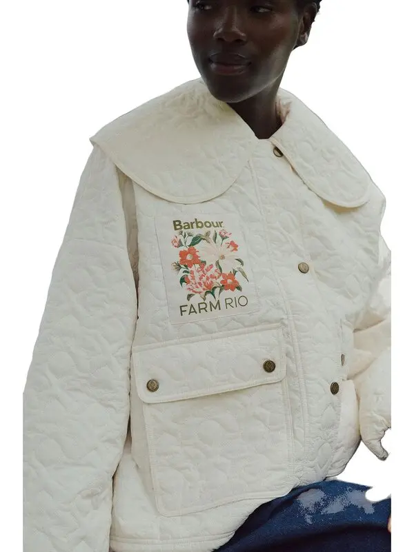 Farm Rio Barbour Lotus Quilted Jacket With Scalloped Collar - Edens Bloom Light Pink