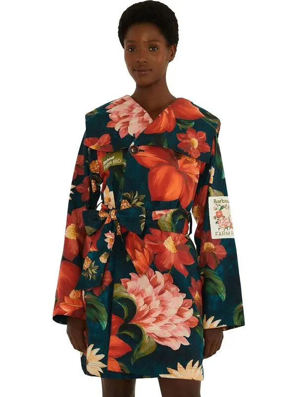 Farm Rio Wild Flower Trench Coat - Wild Flower Navy Blue