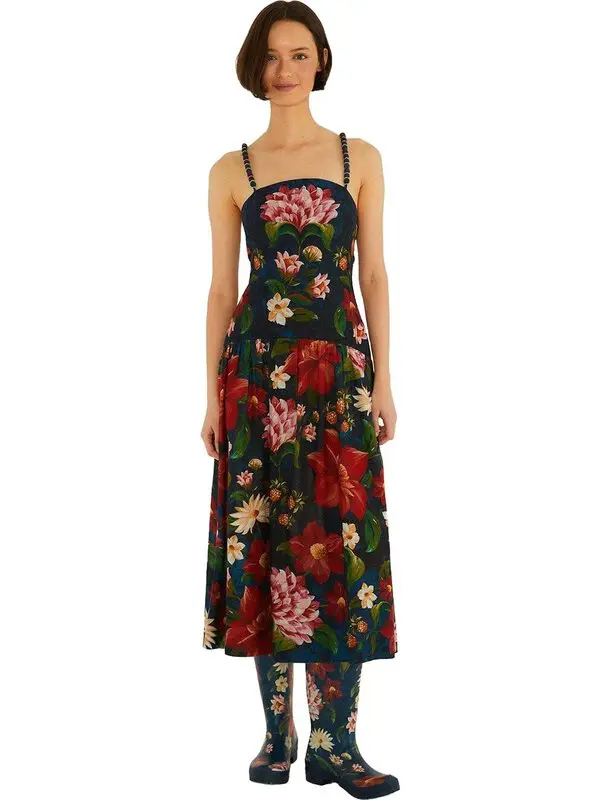 Farm Rio Wild Flower Midi Dress - Wild Flower Navy Blue