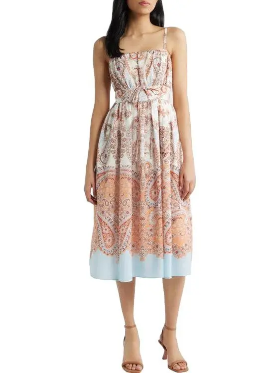 Eliza J Sleeveless Paisley Print Midi Dress - Khk Chambr