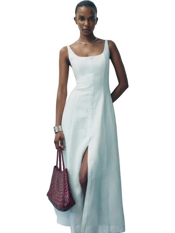 REFORMATION Fraise Linen Midi Dress - Ivory