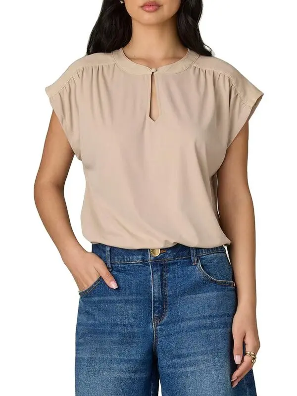 Wit & Wisdom Mixed Media Knit Top With Keyhole Closure - Wms Warm S