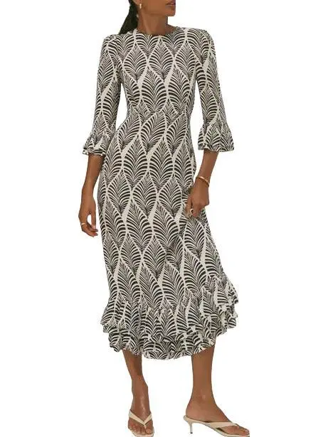 Mint Velvet Printed Ruffle Detail Midi Dress - Blue