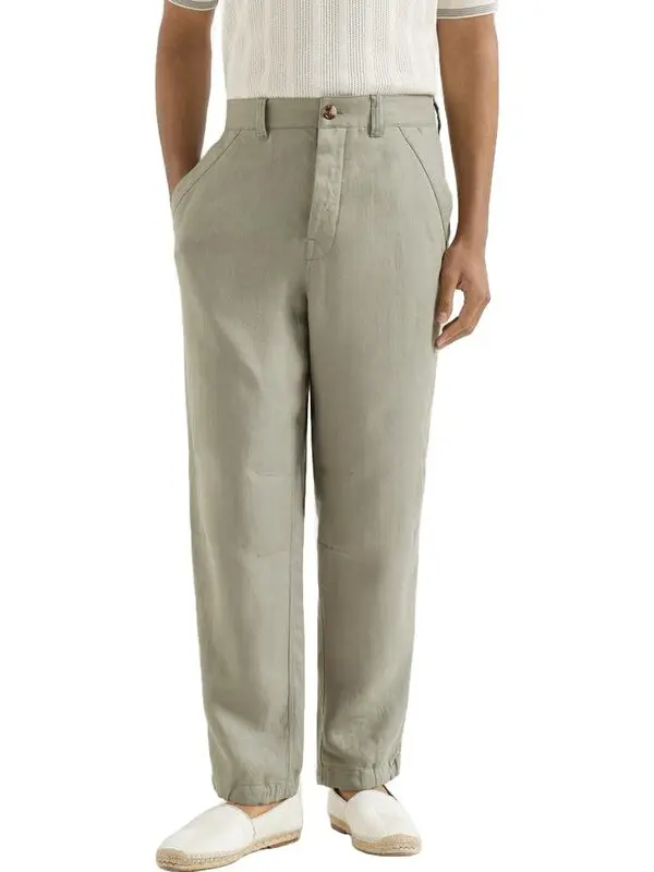 Brunello Cucinelli Linen Trousers With Drawstring Hem - Sage