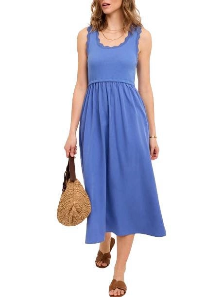 Mint Velvet Scallop Trim Midi Dress - Blue