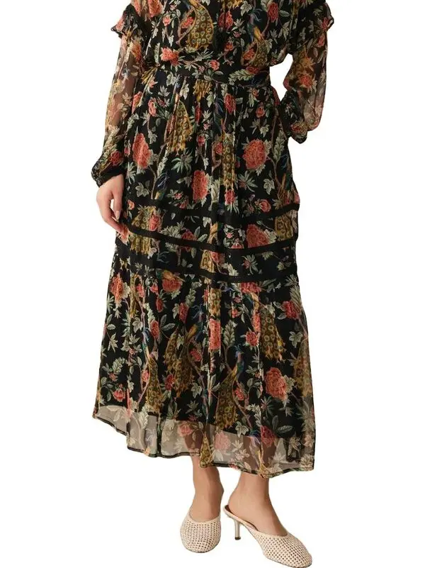 RAISHMA Renee Floral Midi Skirt - Black
