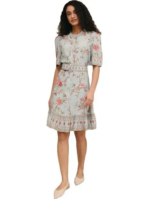 RAISHMA Everly Floral Print Belted Knee-length Dress - Blue