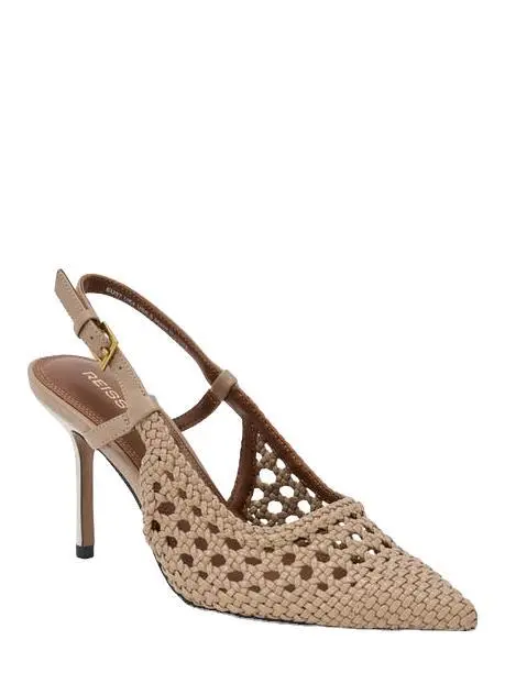 REISS Lena Slingback Pointed Cap Toe Pump - Taupe