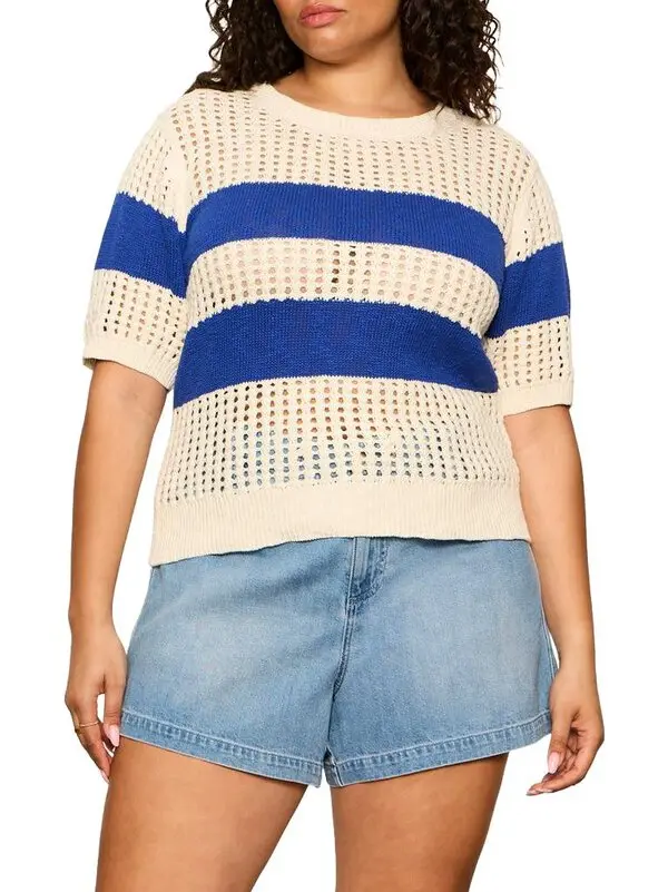 Sanctuary Beachside Stripe Open Stitch Sweater Tank - Blue/collagen