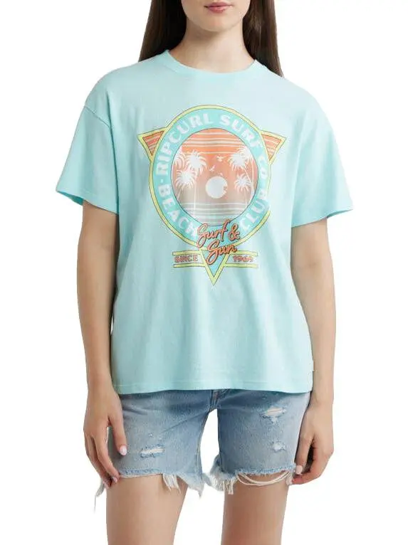 Rip Curl Beach Club Graphic Heritage Tee - Light Sea Blue