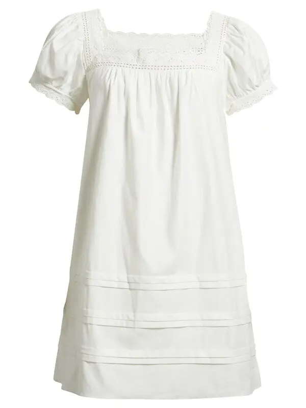 REFORMATION Joliette Eyelet Trim Puff Sleeve Mini Dress - White