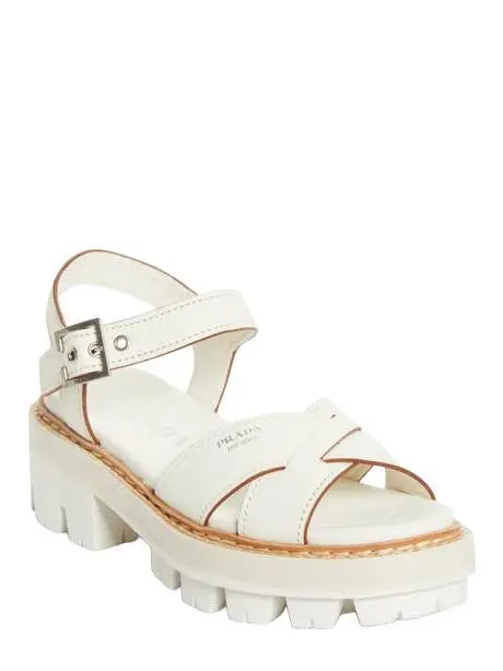 Prada Criss-cross Platform Sandals With Lug Sole - Talco