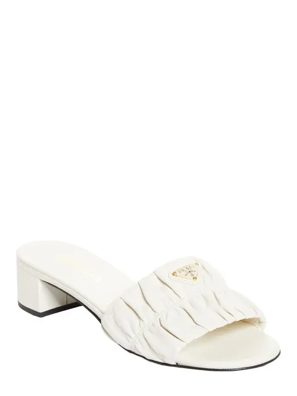Prada Ruched Logo Sandal - Bianco