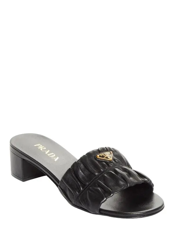 Prada Ruched Logo Sandal - Nero