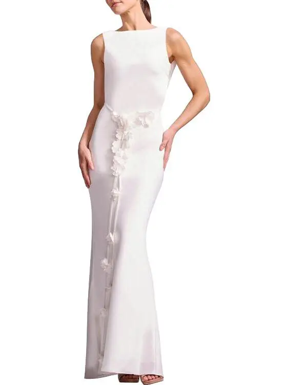 Dress The Population Eloise Floral Cowl Back Gown - White