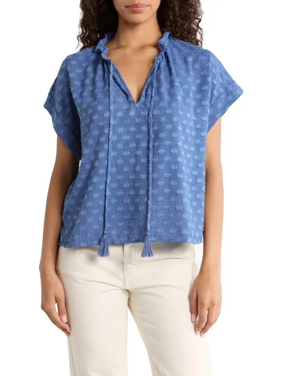 Vince Camuto Textured Tie Neck Top - Classic Indigo