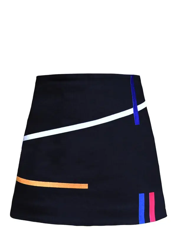 MY PAIR OF JEANS Pipes Embroidered Flared Miniskirt - Black