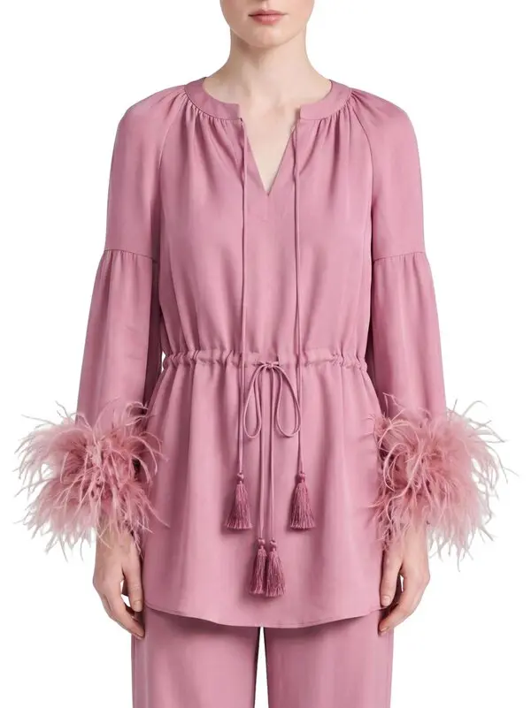 Valentino Garavani Top With Feather Cuffs - Sand