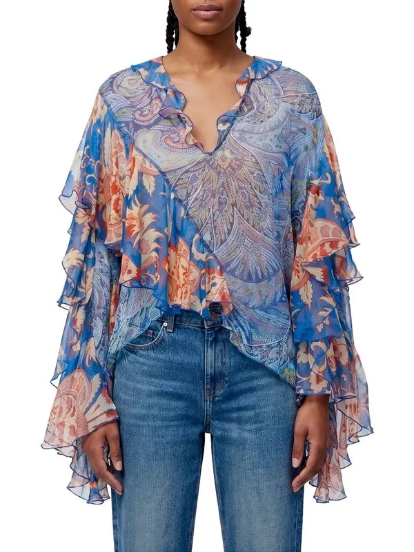 Etro Printed Ruffle Blouse - Gnawed Blue