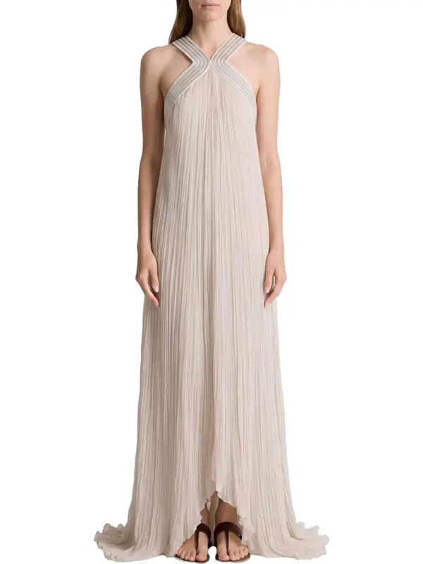 Alberta Ferretti Pleated Halterneck Maxi Dress - Grey